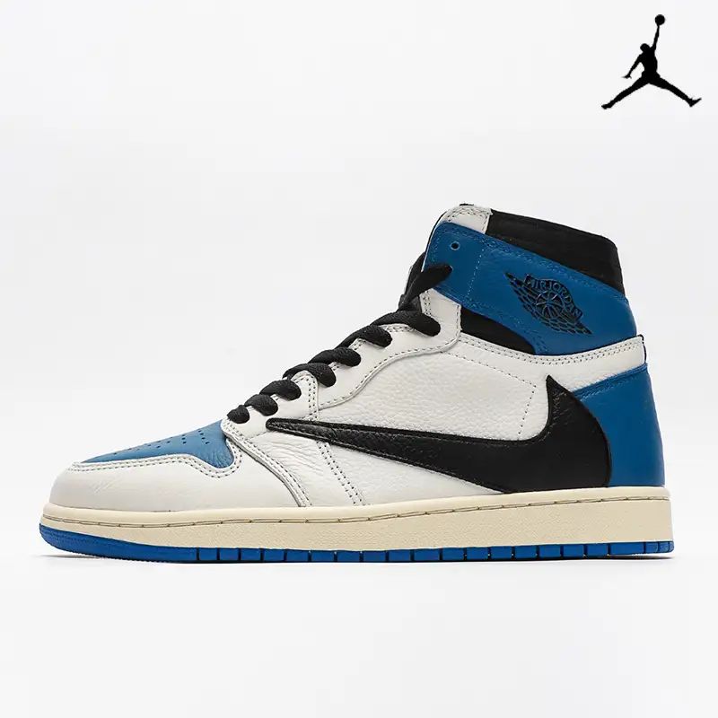 Fragment Design x Travis Scott x Air Jordan 1 Retro High OG SP Sail Black Military Blue-DH3227 ...